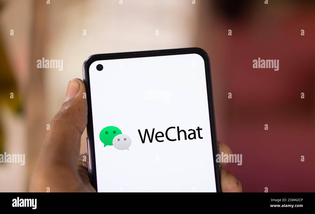 Dhaka, bangladesh- 18 Sep 2024: WeChat logo is displayed on smartphone ...