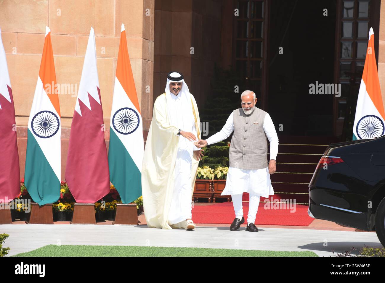 Sheikh Tamim Bin Hamad Al-Thani, the Emir of Qatar with Prime Minister Narendra Modi at ...