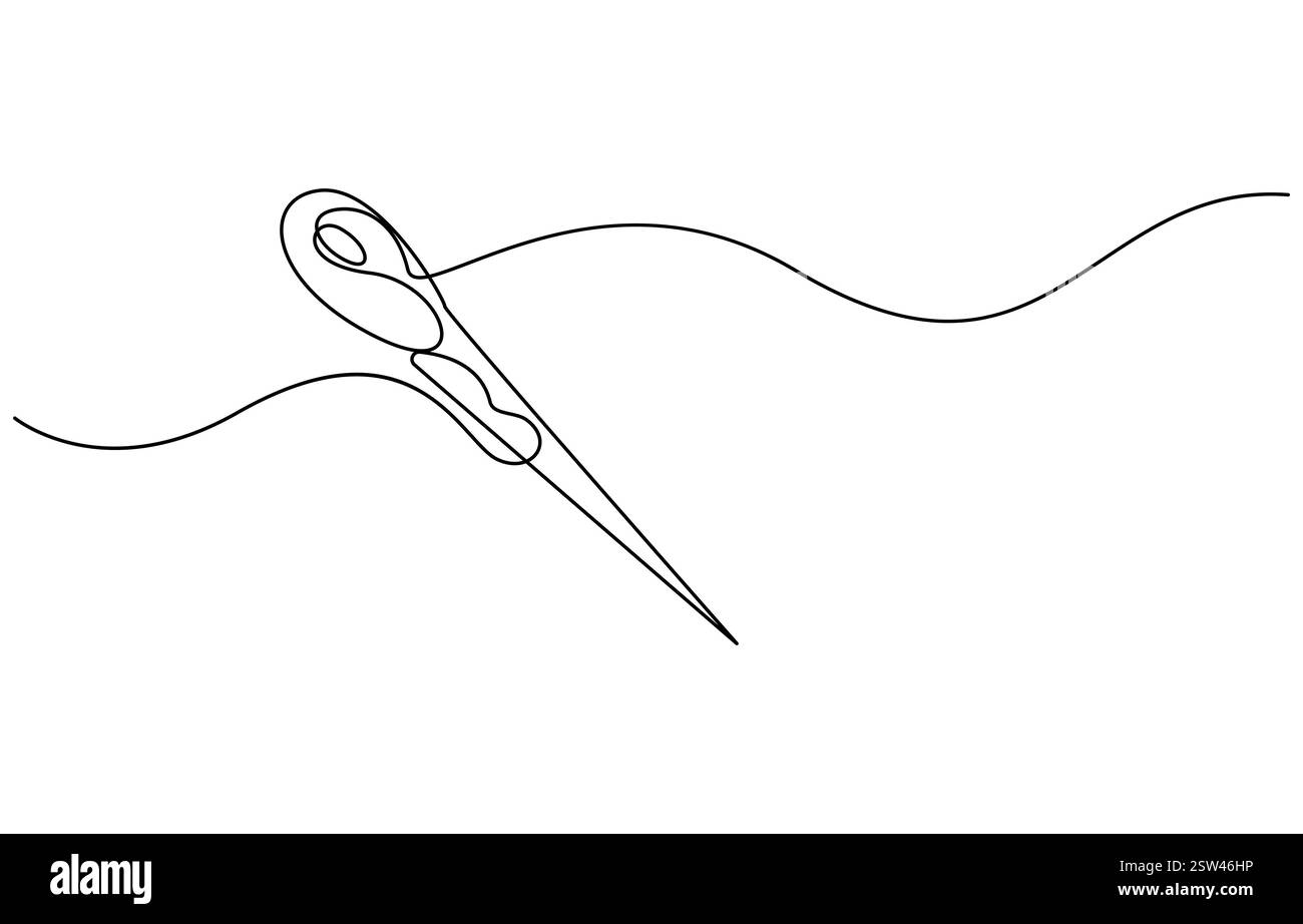Sewing needle continuous one line art vector illustration design Stock ...