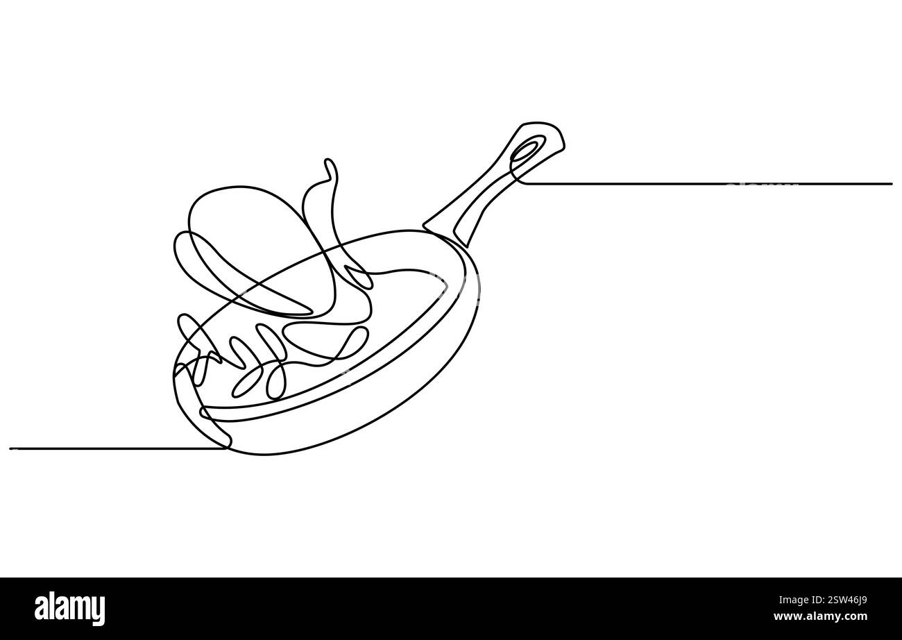 one continuous line drawing of big pan isolated on white background ...