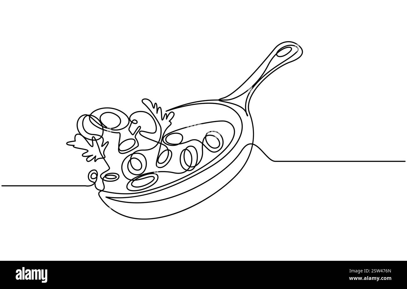 one continuous line drawing of big pan isolated on white background ...