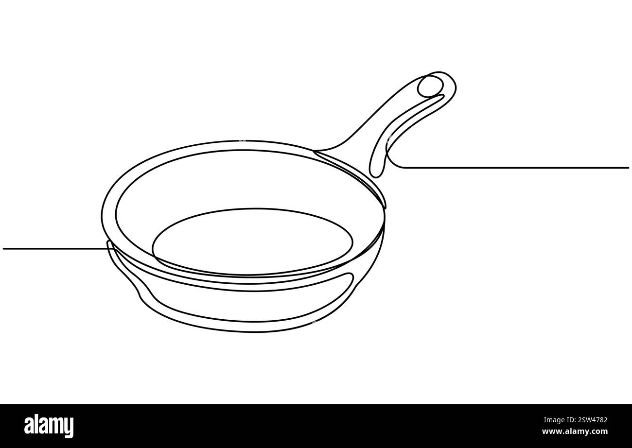one continuous line drawing of big pan isolated on white background ...