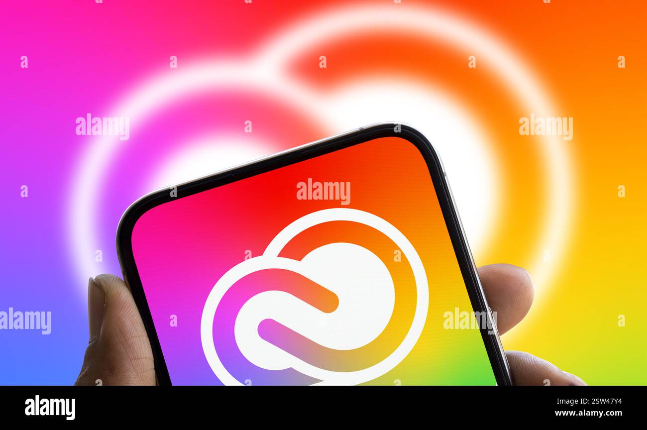 Dhaka, Bangladesh- 21 Sep 2024: Adobe Creative Cloud logo is displayed on smartphone Stock Photo ...