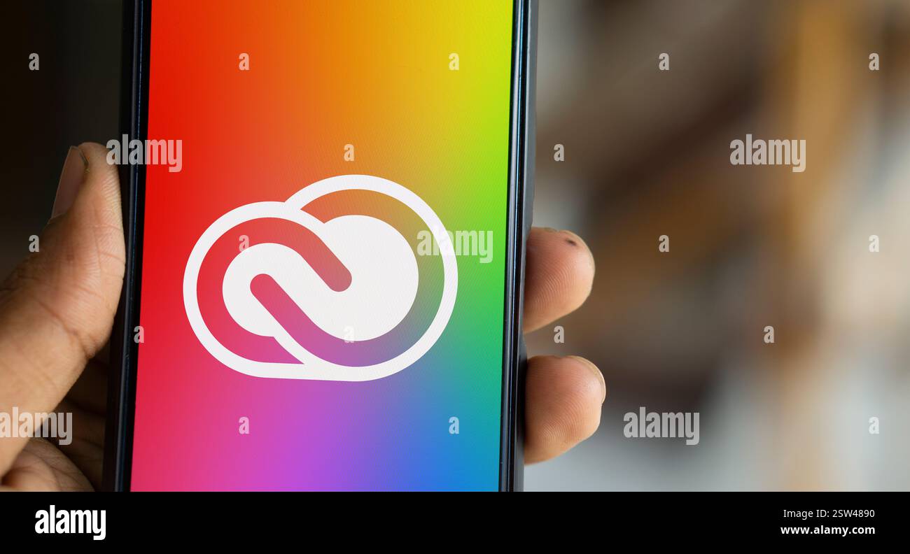 Dhaka, Bangladesh- 21 Sep 2024: Adobe Creative Cloud logo is displayed on smartphone Stock Photo ...