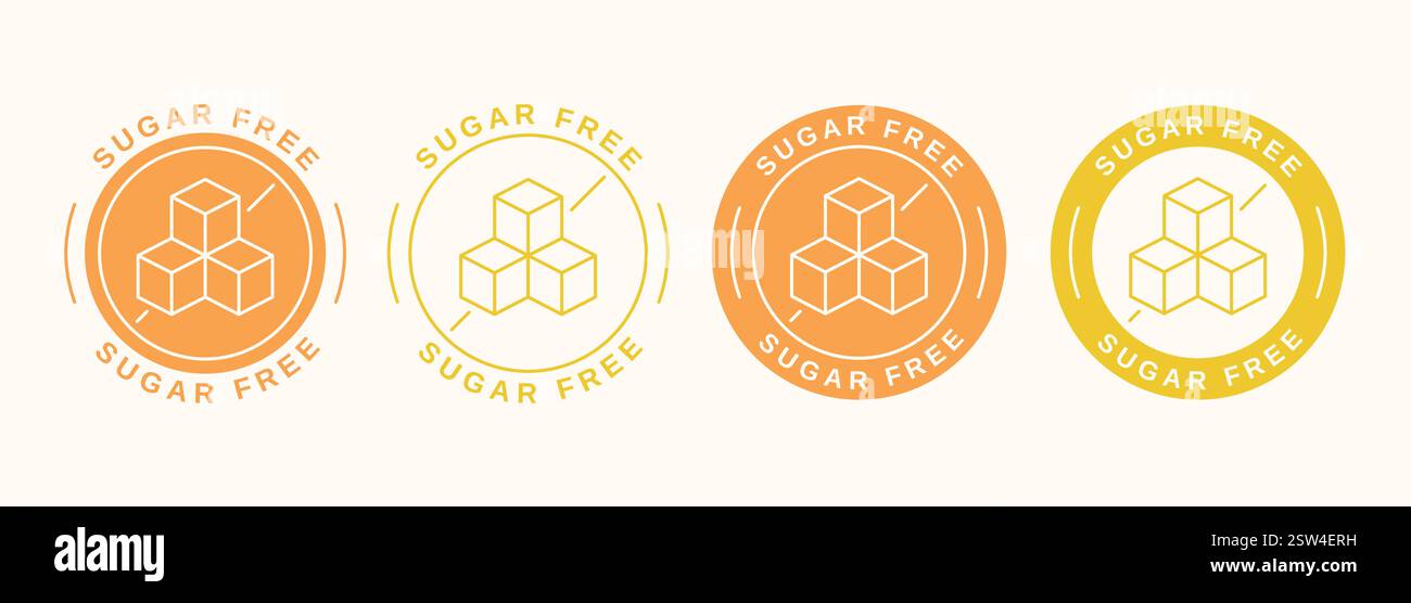 Set of sugar free labels in flat and line style. No sugar added signs ...