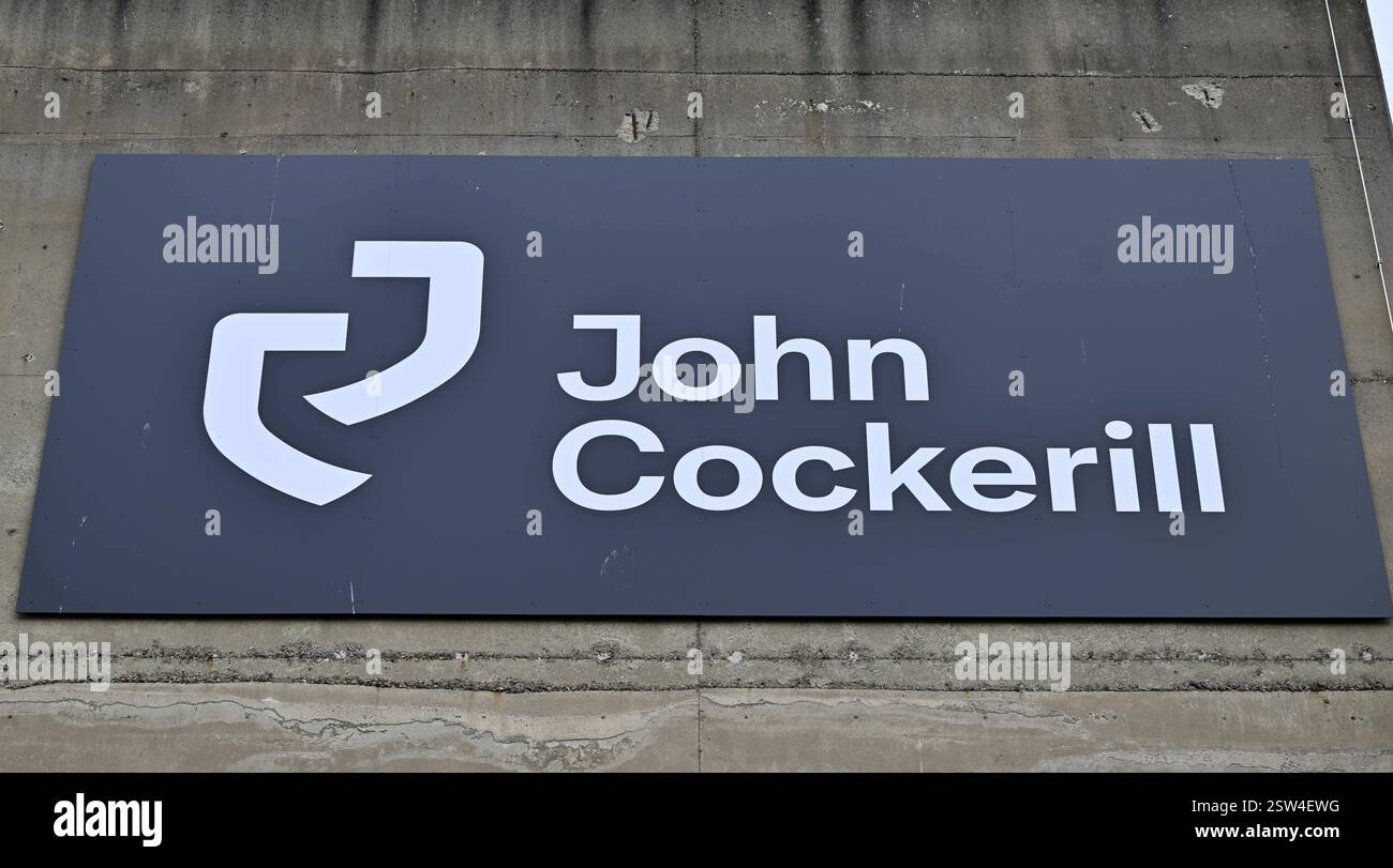 The John Cockerill logo pictured during a royal visit to the John ...