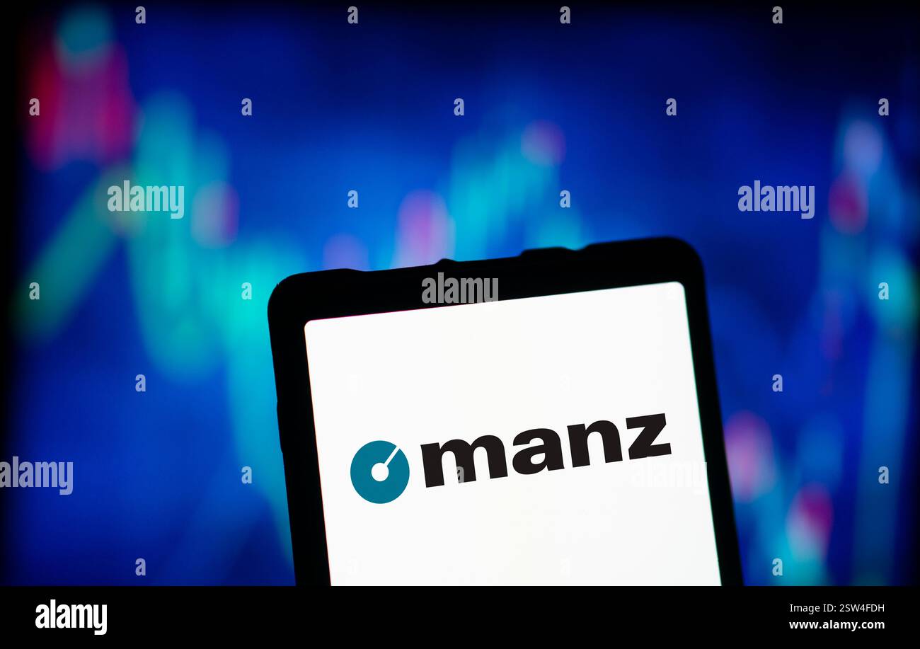 Dhaka, Bangladesh- 23 Sep 2024:Manz logo is displayed on smartphone ...