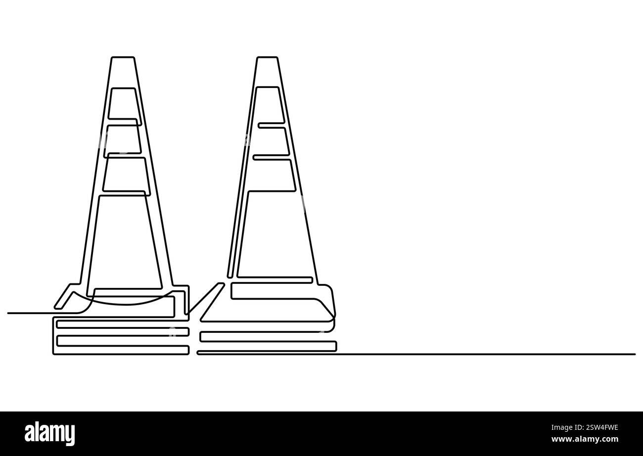 continuous line vector illustration design traffic cone, Road cone ...