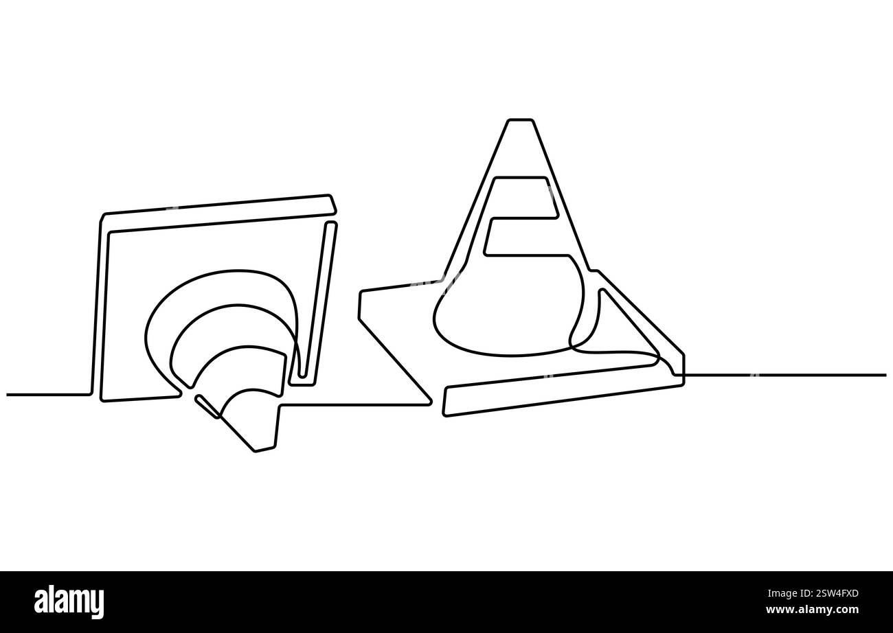 continuous line vector illustration design traffic cone, Road cone ...