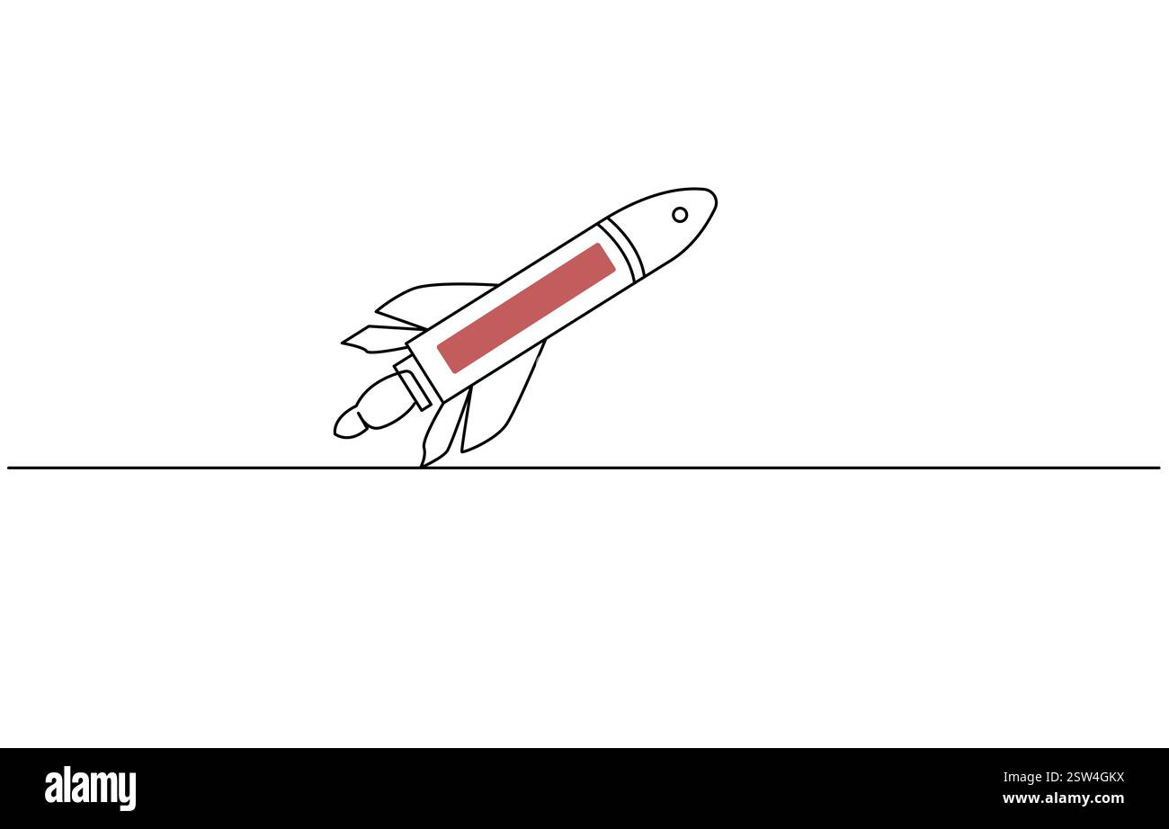 One continuous line drawing of spacecraft. Vector illustration. Rocket ...