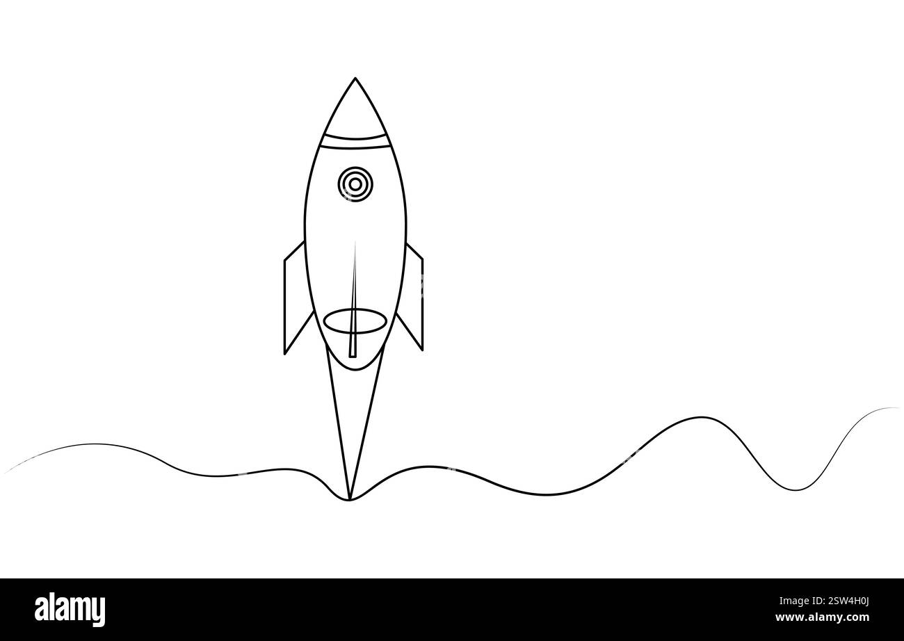 One continuous line drawing of spacecraft. Vector illustration. Rocket ...