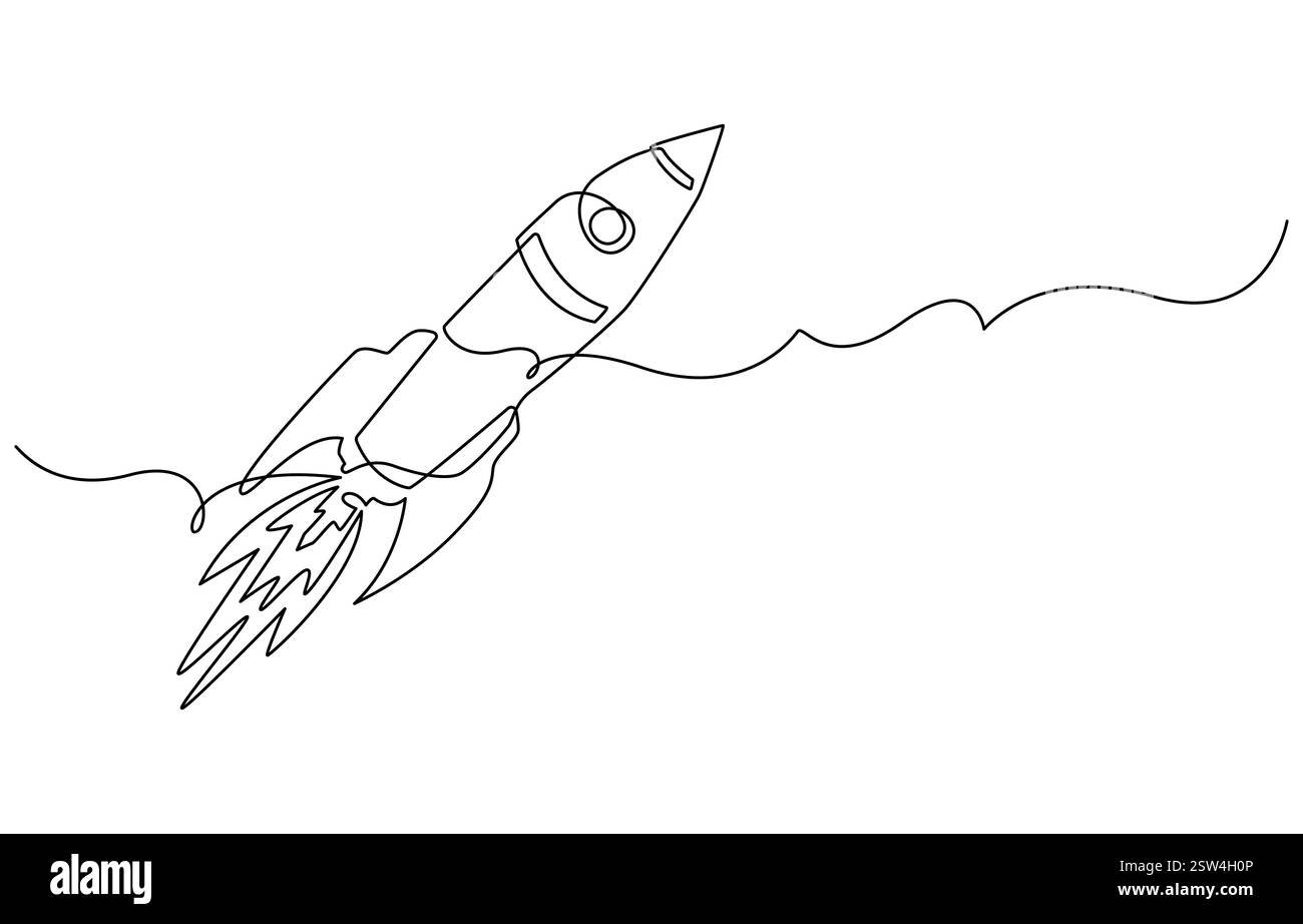 One continuous line drawing of spacecraft. Vector illustration. Rocket ...