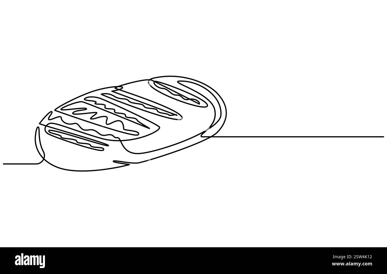 Continuous line art drawing Bread in the form of a baguette Long ...