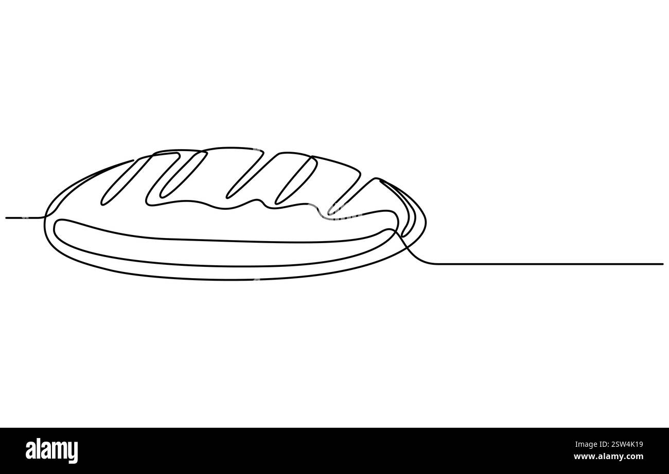 Continuous line art drawing Bread in the form of a baguette Long ...