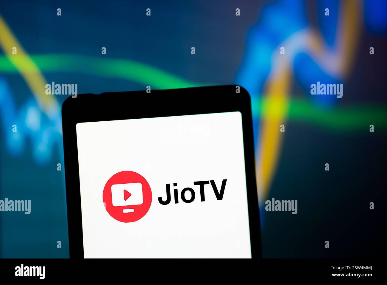 Dhaka, Bangladesh- 25 Sep 2024: Jio Tv logo is displayed on smartphone ...