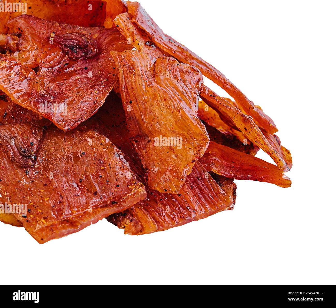 Dried beef jerky isolated on white background Stock Photo - Alamy
