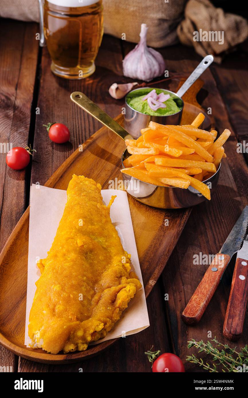 Classic fish and chips meal with beer Stock Photo - Alamy