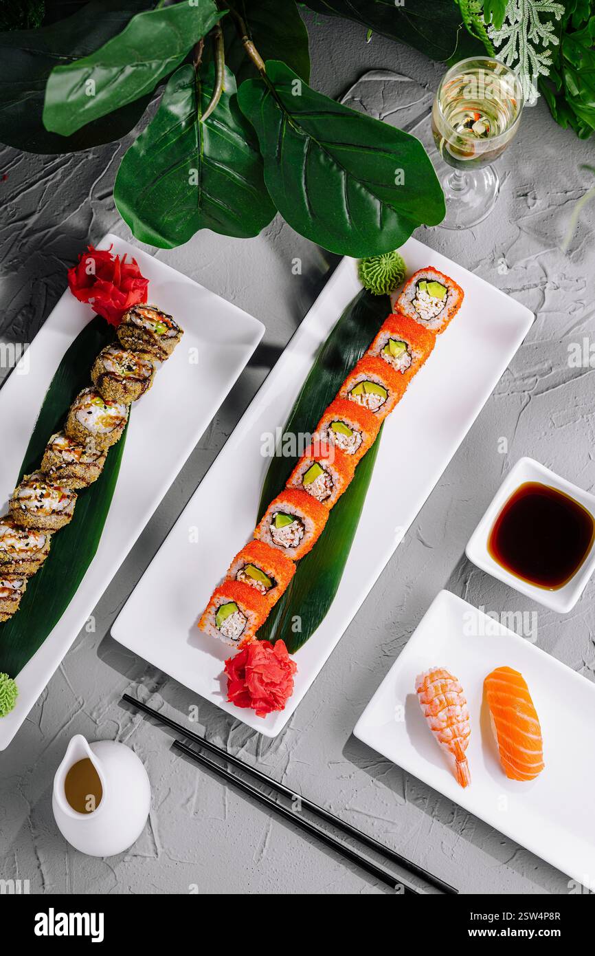 Elegant japanese sushi platter presentation Stock Photo - Alamy