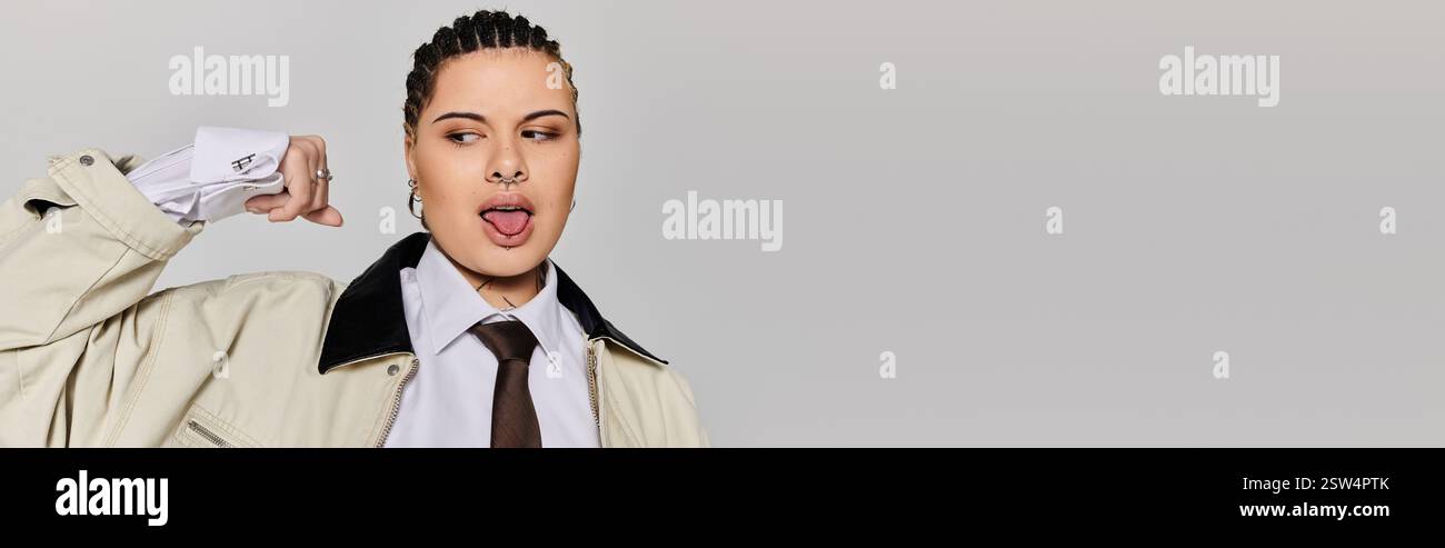 Young woman with trendy style poses confidently, illustrating her ...