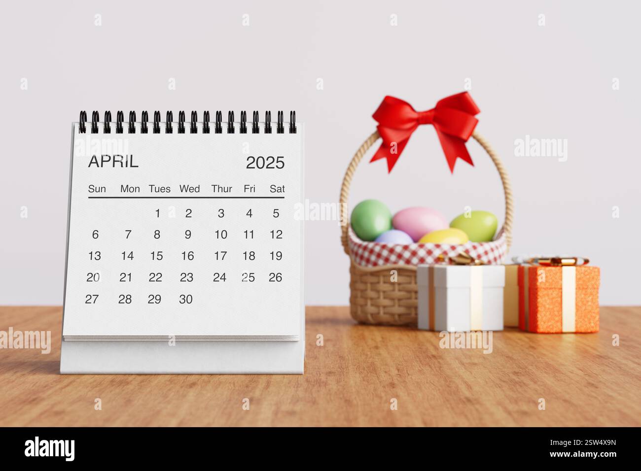 White Desk Monthly April 2025 Business Calendar Near Easter Basket with ...
