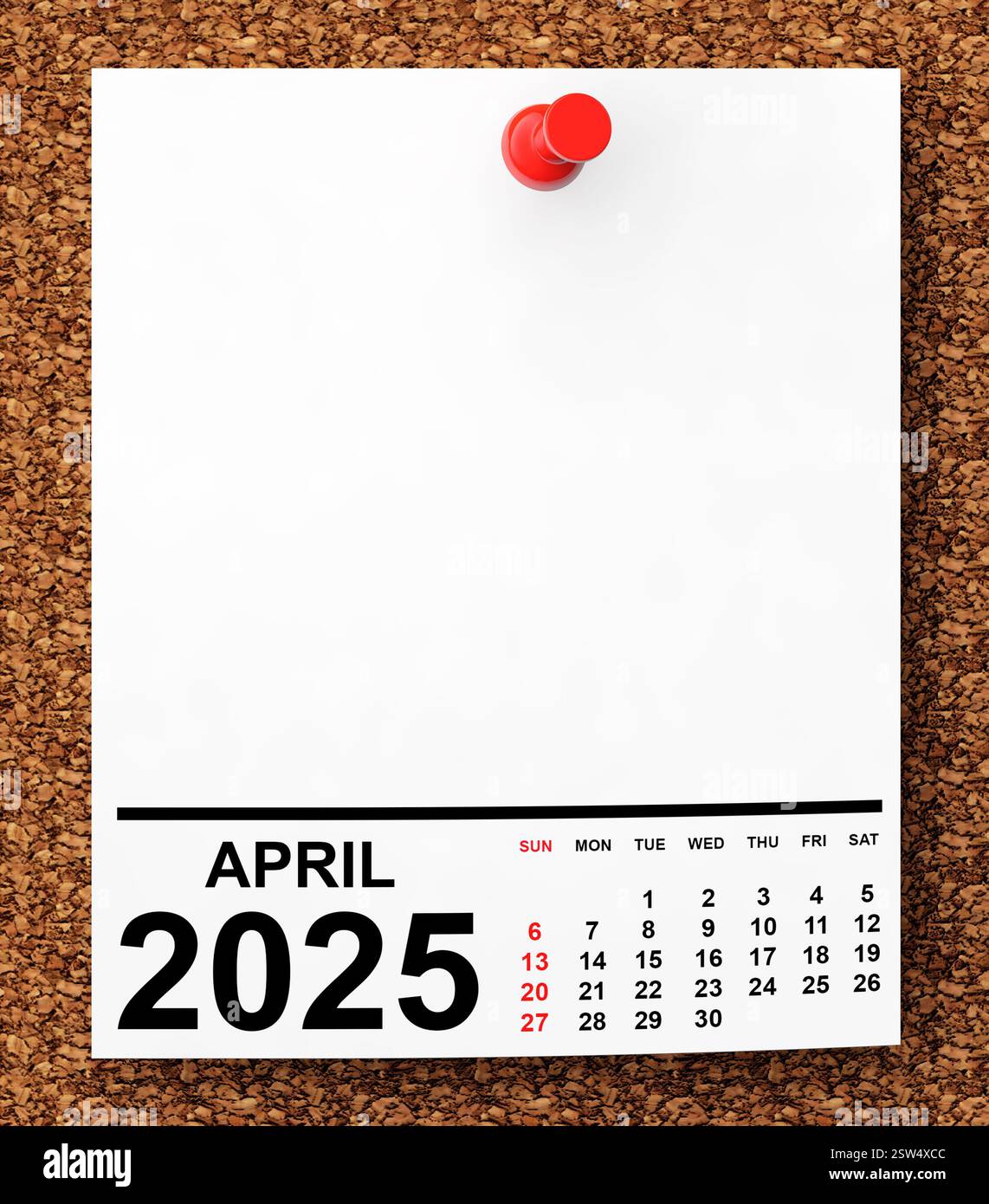Calendar April 2025 on Blank Note Paper with Free Space for Your Text ...