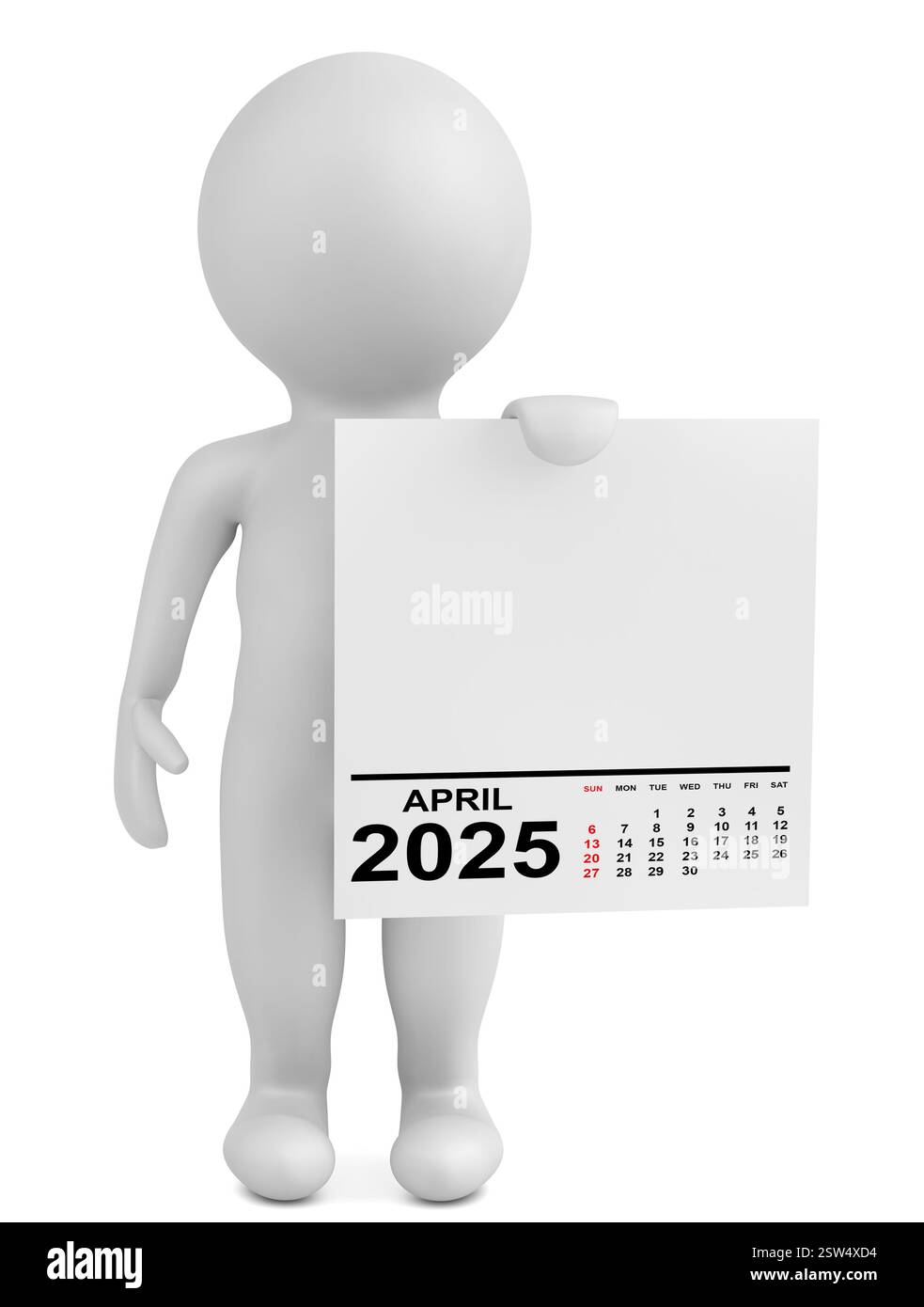 Character Holding Calendar April 2025 Year on a white background. 3d ...