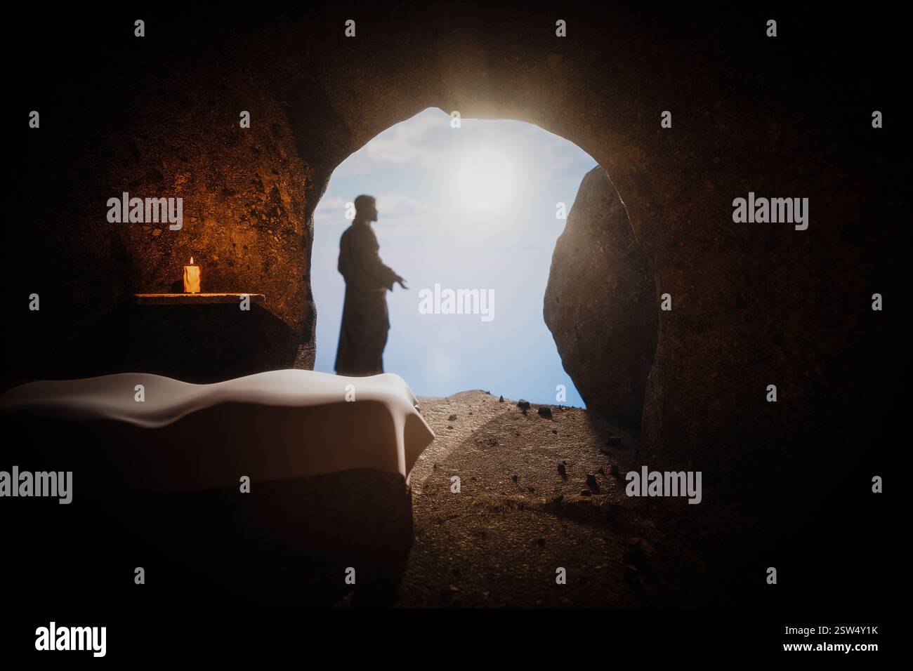 Jesus Christ Resurrection from Stone Tomb Bokeh Silhouette extreme ...