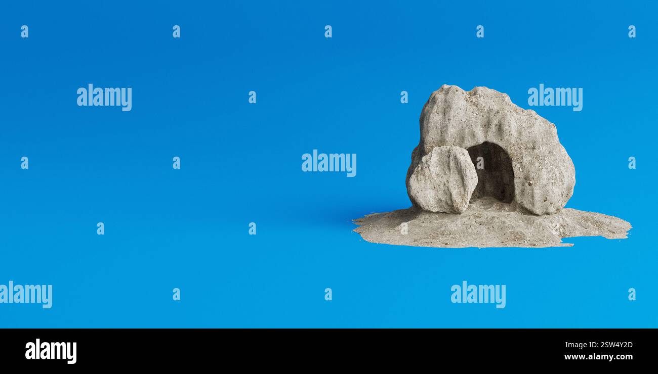 Easter Concept. Empty Tomb of Jesus Christ with Rolled Away Stone Near ...