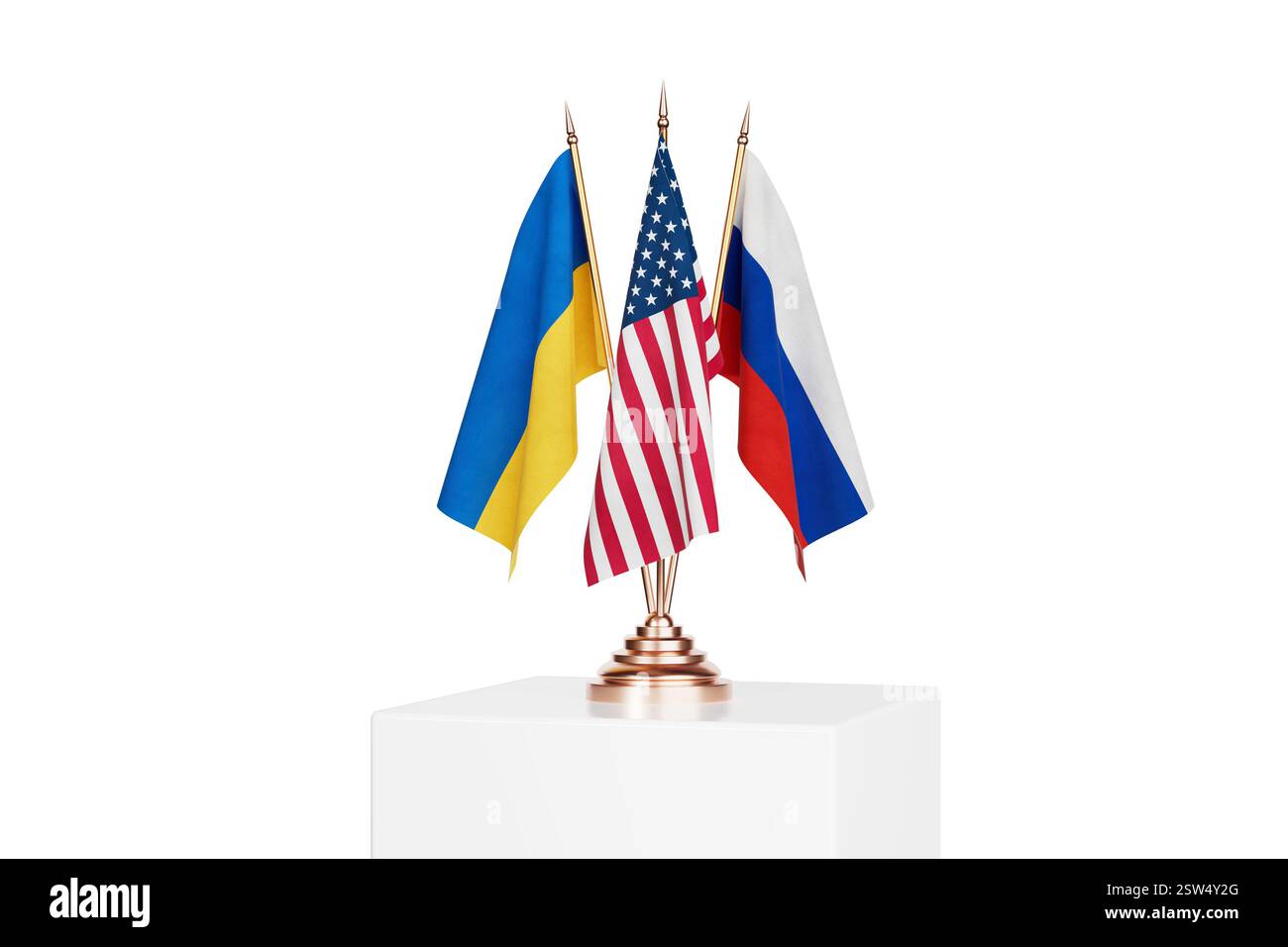 Concept of Peace Negotiations Between Ukraine and Russia. Desktop Flags ...