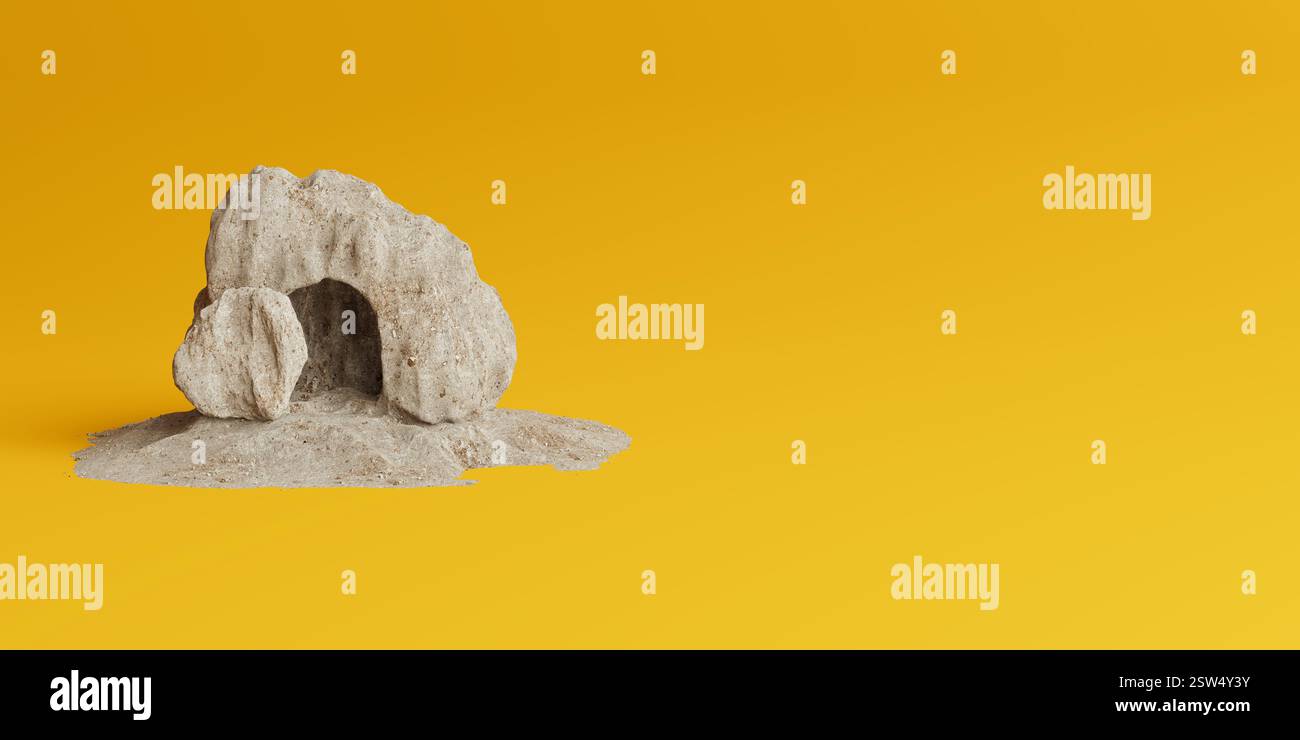 Easter Concept. Empty Tomb of Jesus Christ with Rolled Away Stone Near ...