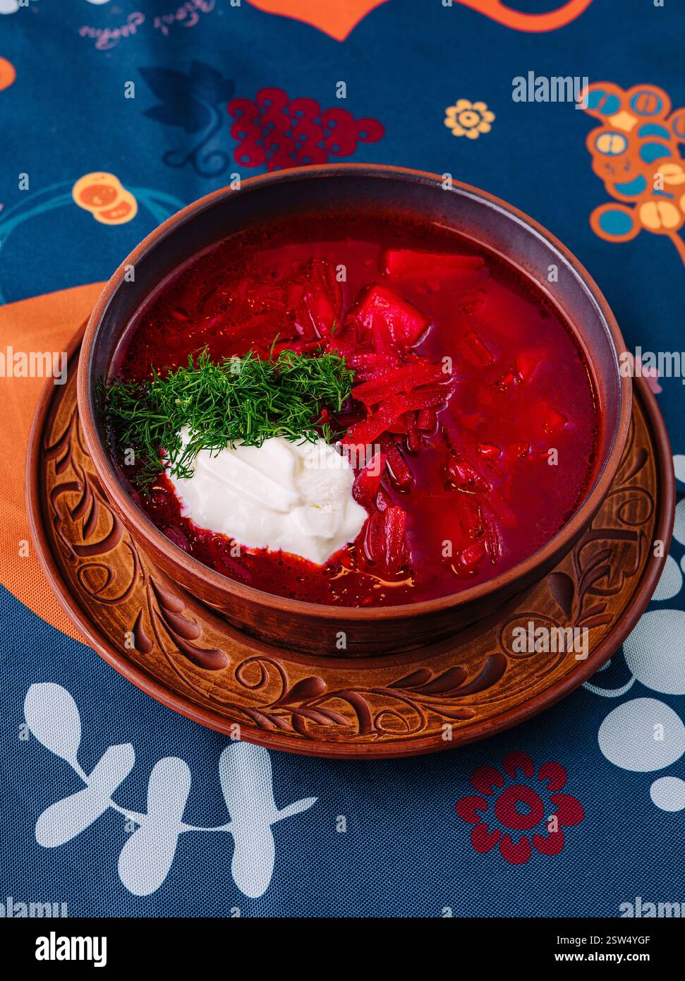 Borscht garnished sour cream hi-res stock photography and images - Alamy