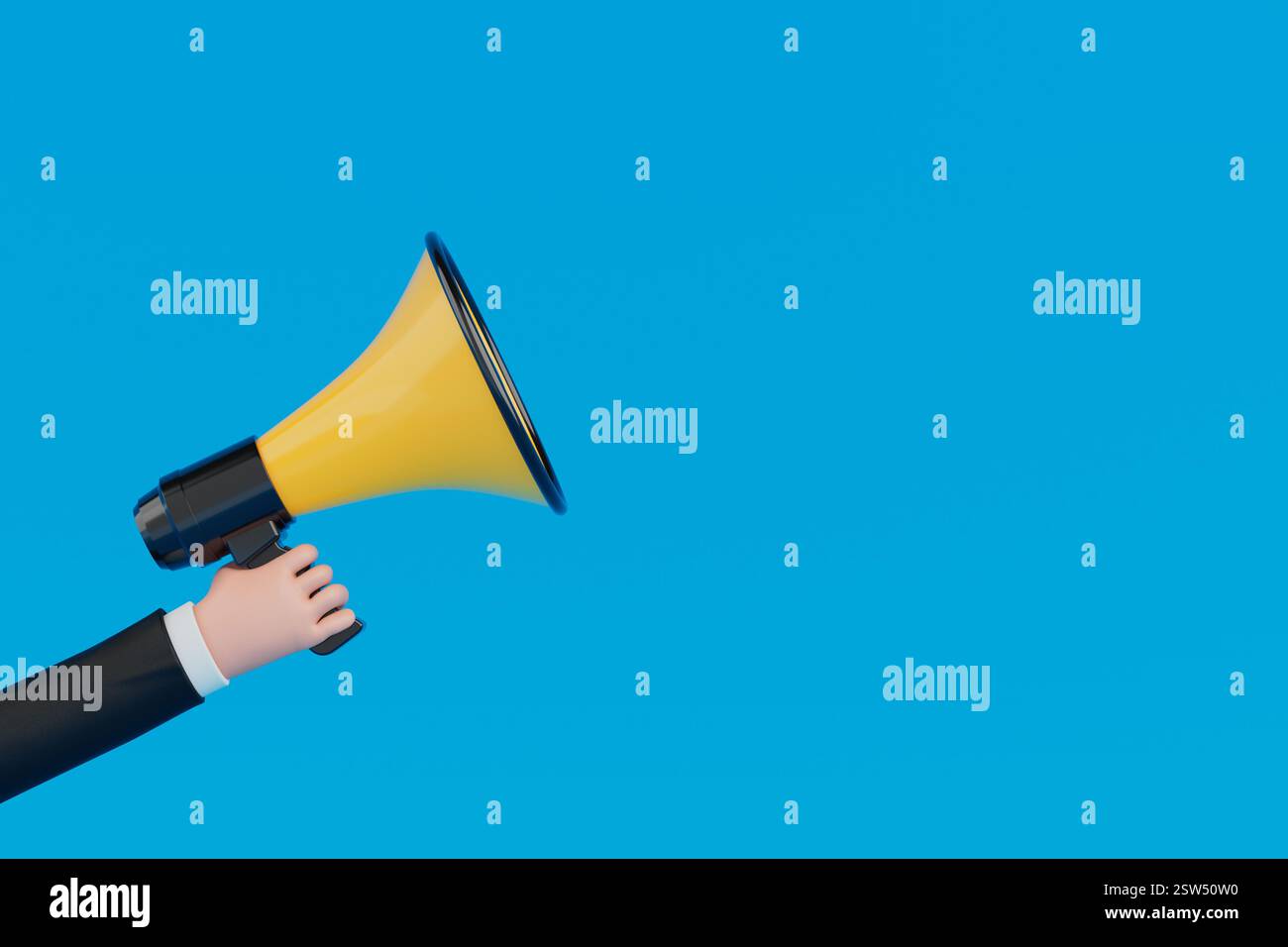 Cartoon Hand Hold Megaphone on a blue background. 3d Rendering Stock ...