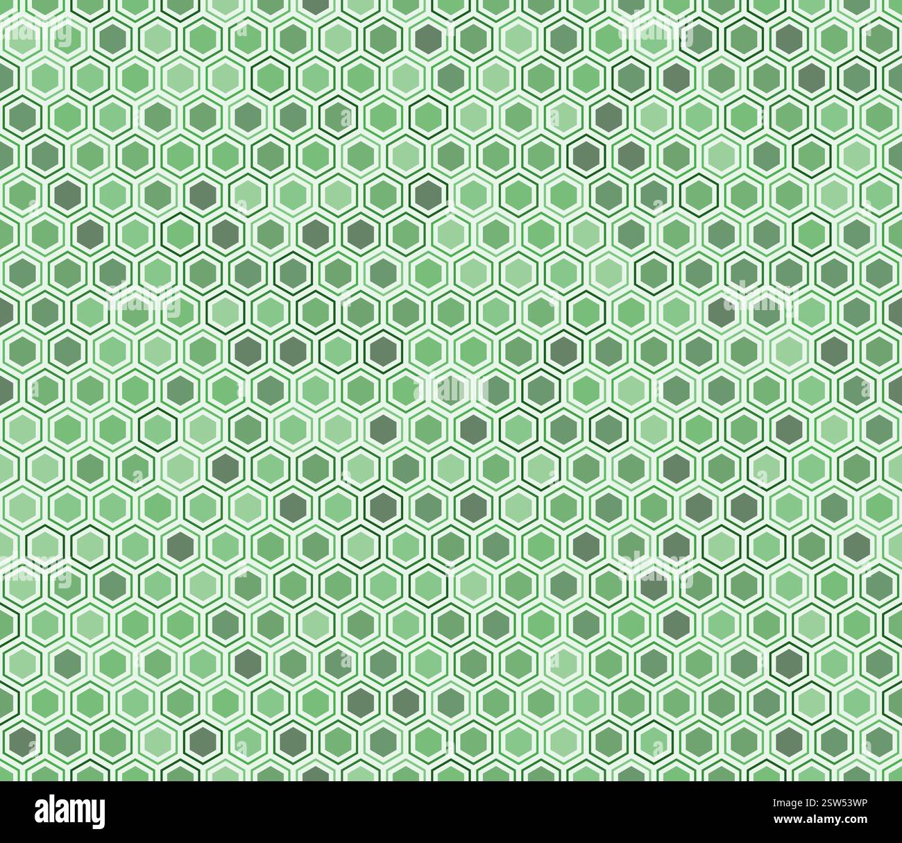 Seamless hexagon background. Hexagon mosaic background with inner solid cells. Green color tones ...