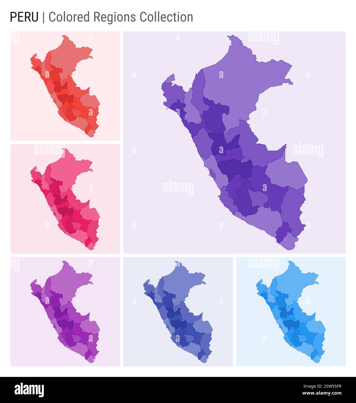 Peru map collection. Country shape with colored regions. Deep Purple ...