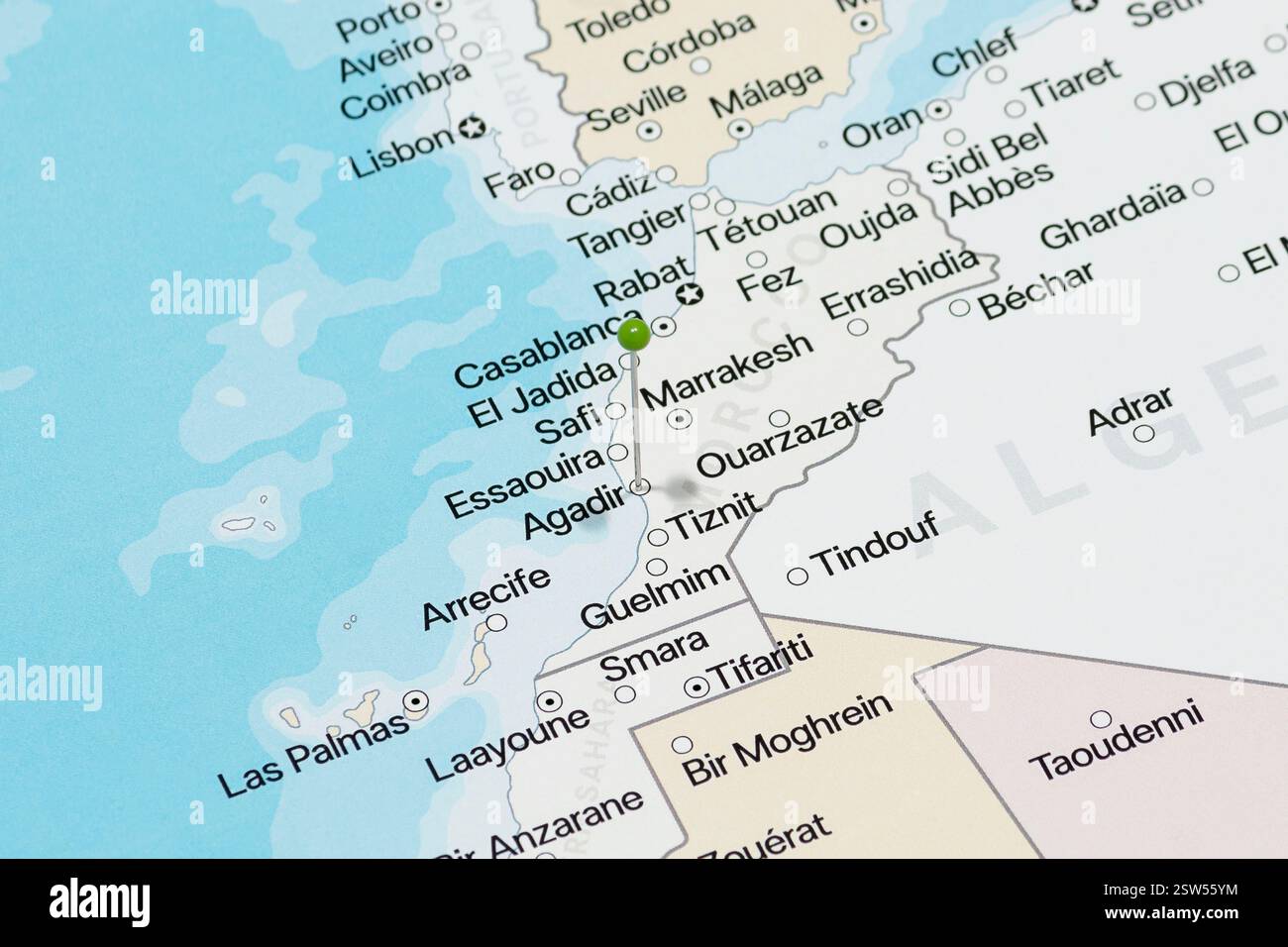 green pin needle into Agadir city of Morocco political map Stock Photo ...