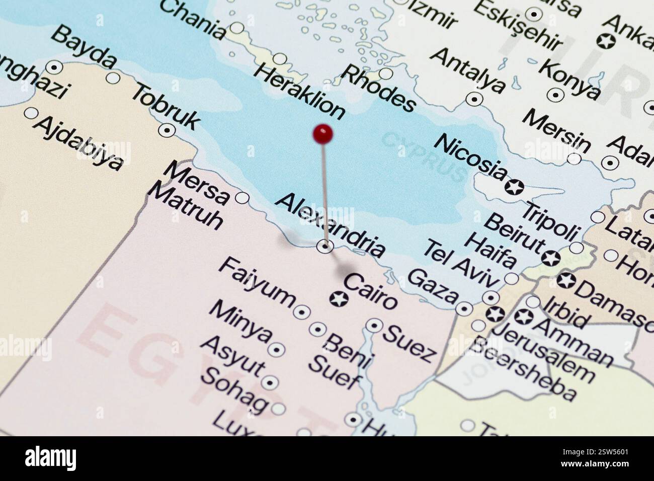 red pin needle into Alexandria city of Egypt political map Stock Photo ...