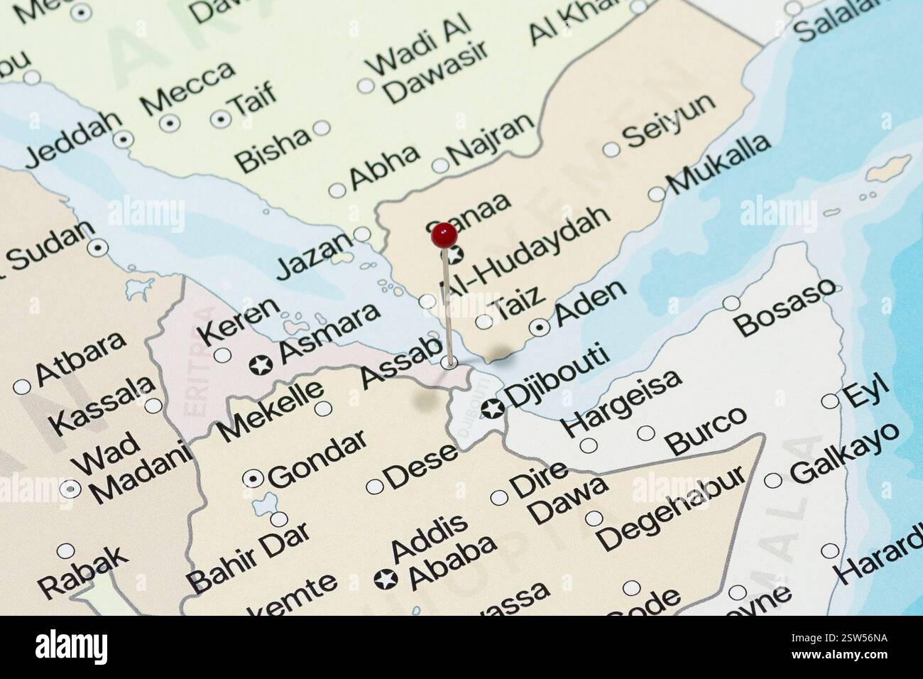 red pin needle into Assab city of Eritrea political map Stock Photo - Alamy