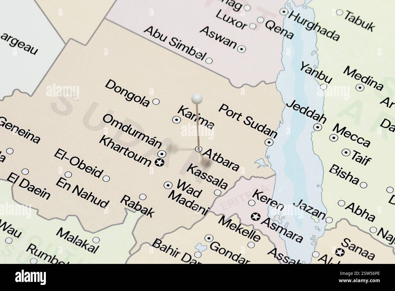 white pin needle into atbara city of Sudan political map Stock Photo ...