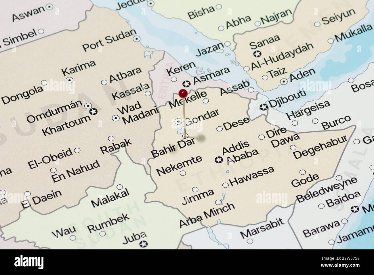 red pin needle into bahir dar city of Ethiopia political map Stock ...
