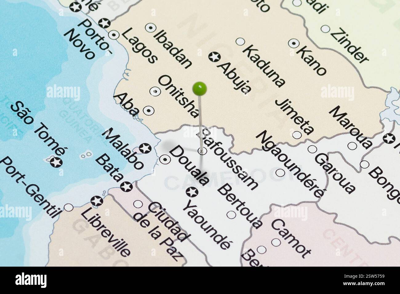 green pin needle into bafoussam city of cameroon political map Stock ...