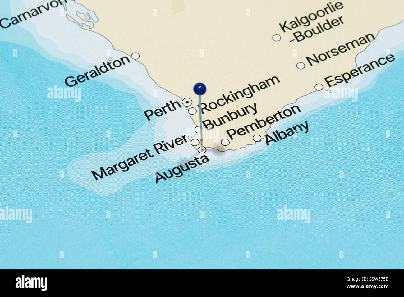 blue pin needle into Augusta city of Australia political map Stock ...