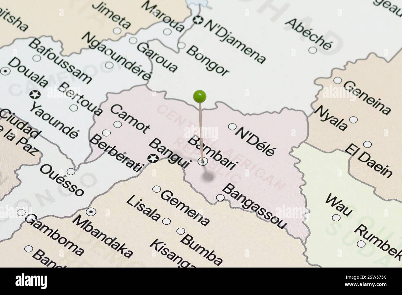 green pin needle into bambari city of central african republic ...