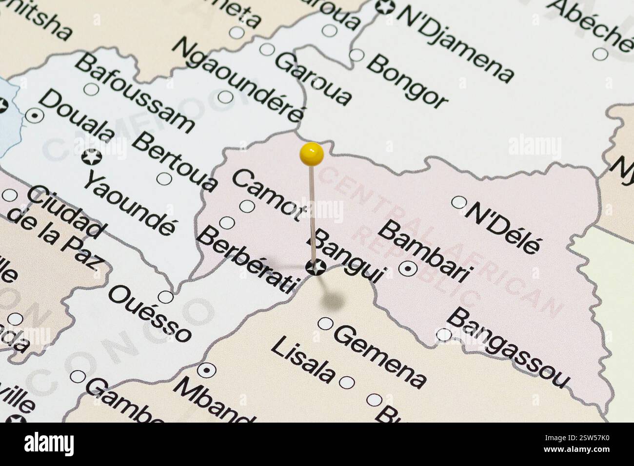 yellow pin needle into bangui city of central african republic ...
