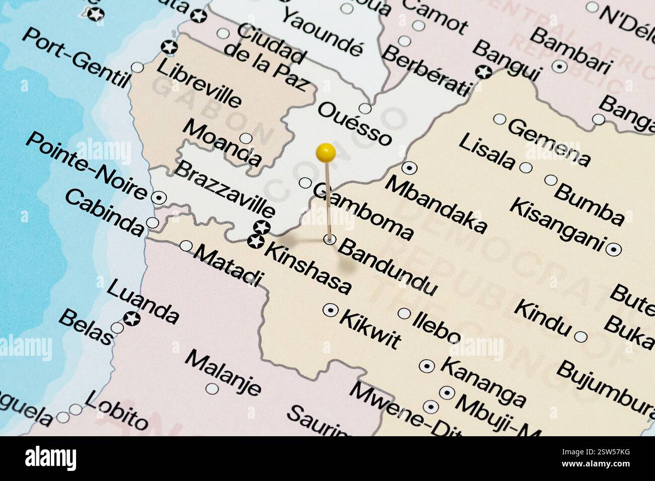 yellow pin needle into bandundu city of democratic republic of the ...