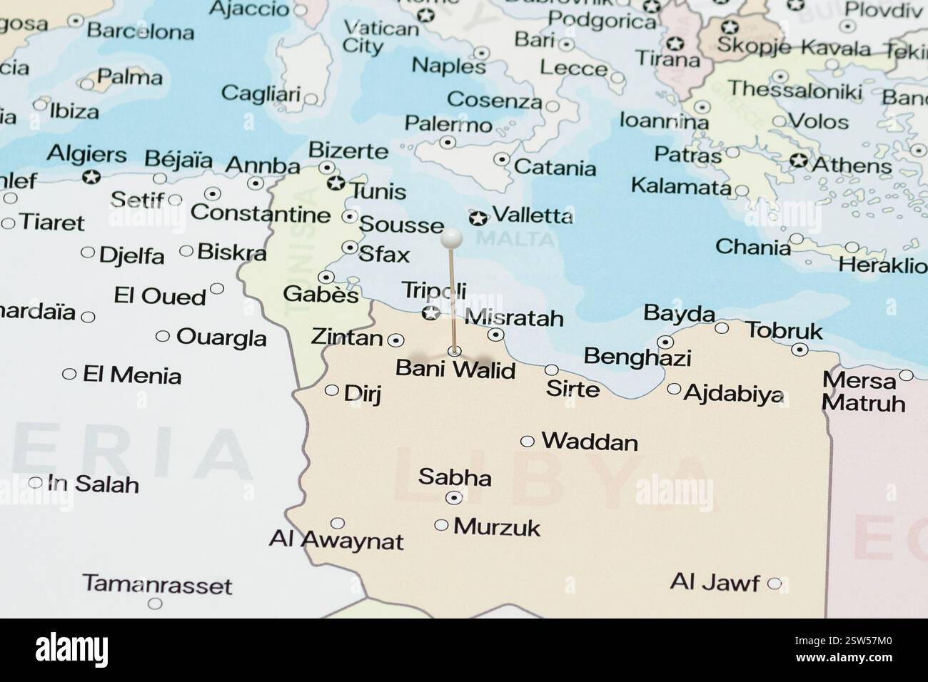 white pin needle into bani walid city of libya political map Stock ...
