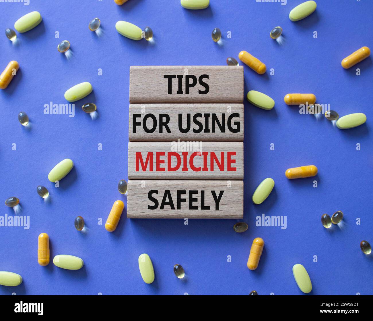 Medicine symbol. Concept word Taking drugs the right way on wooden ...