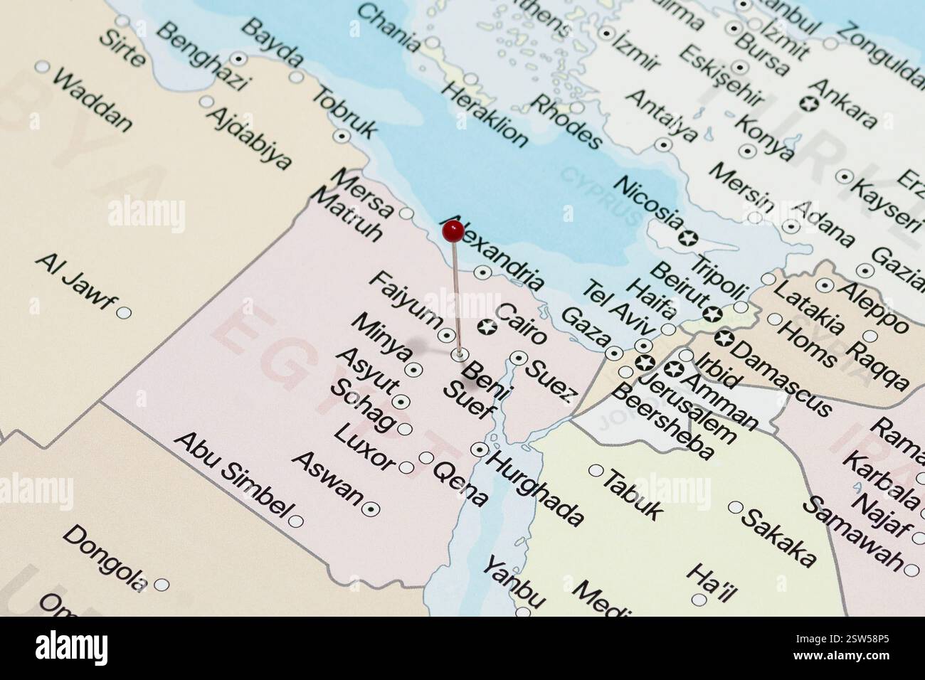 red pin needle into beni suef city of Egypt political map Stock Photo ...