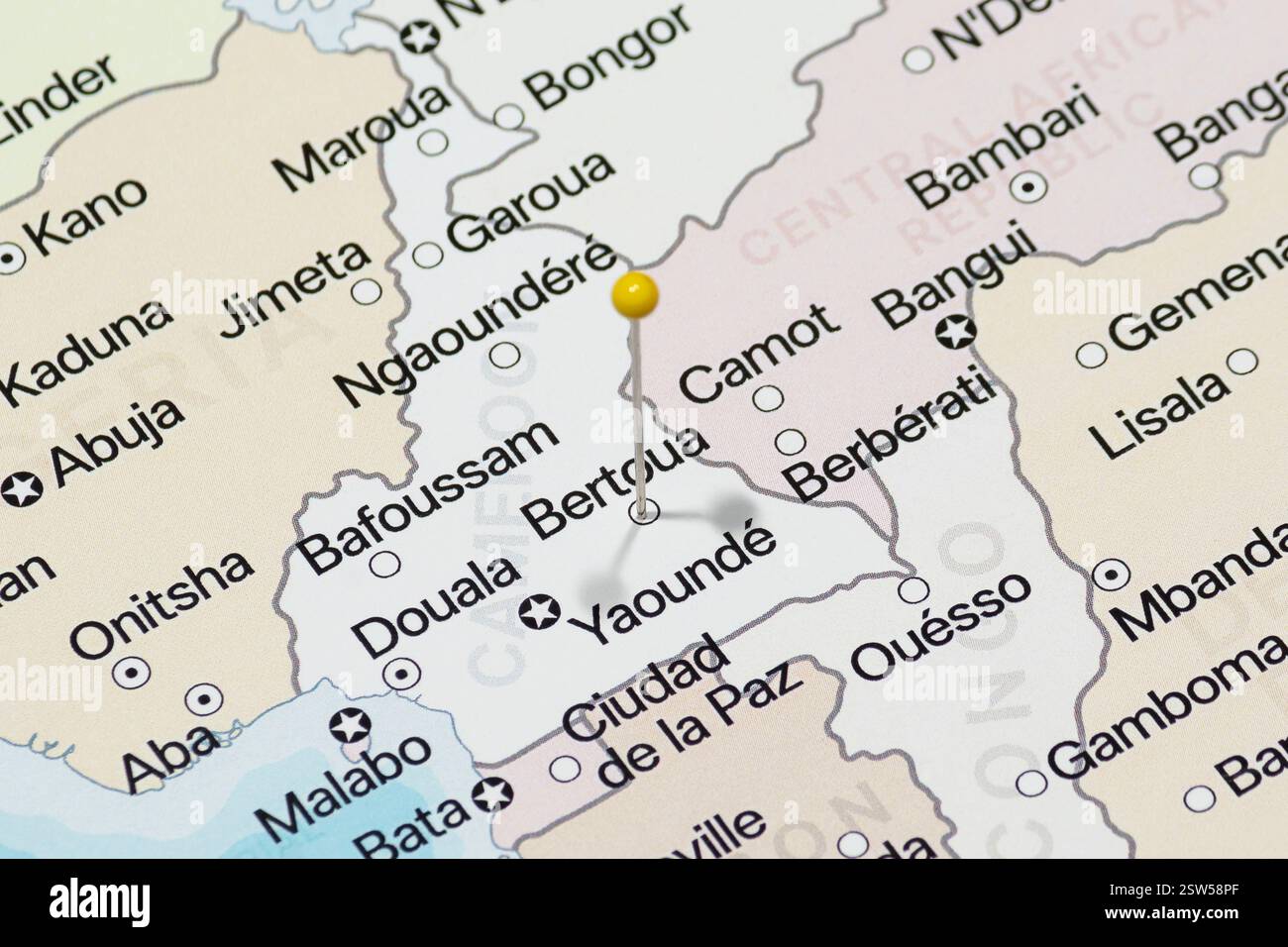 yellow pin needle into bertoua city of cameroon political map Stock ...