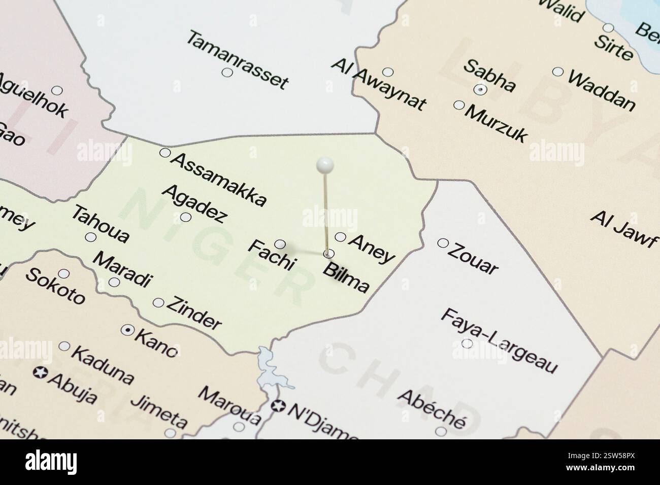 white pin needle into bilma city of Niger political map Stock Photo - Alamy