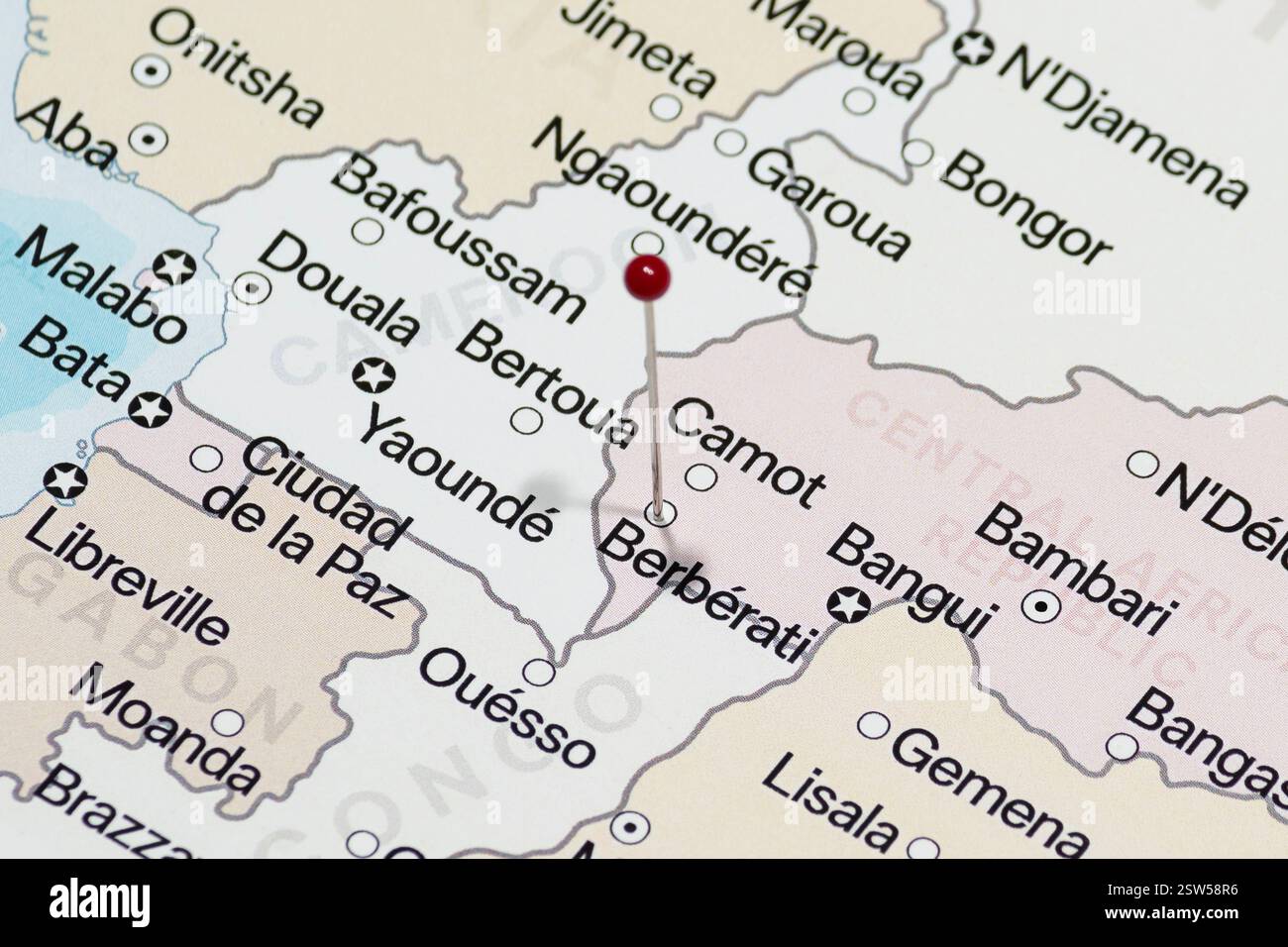 red pin needle into berberati city of central african republic ...